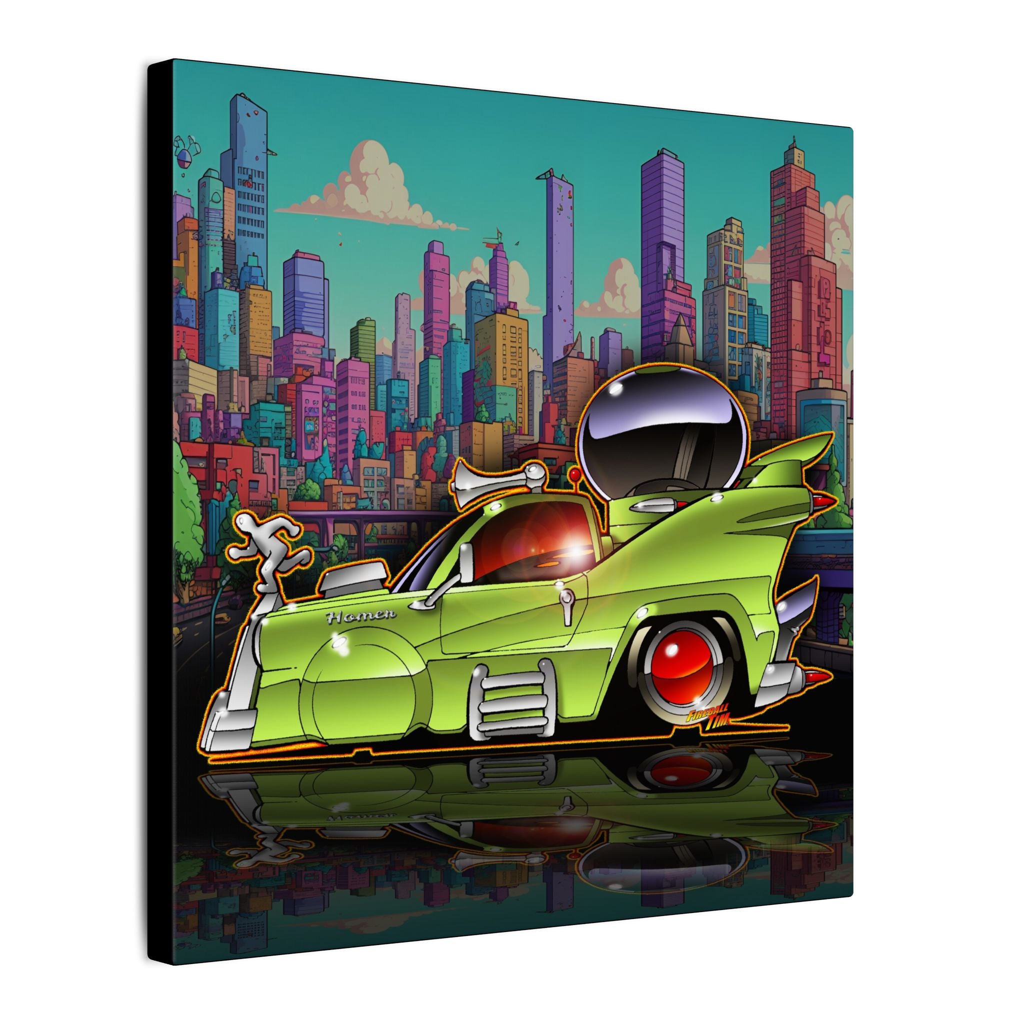 THE SIMPSONS HOMER CAR Fireball Art Canvas Print - 12x12 – Fireball Tim ...