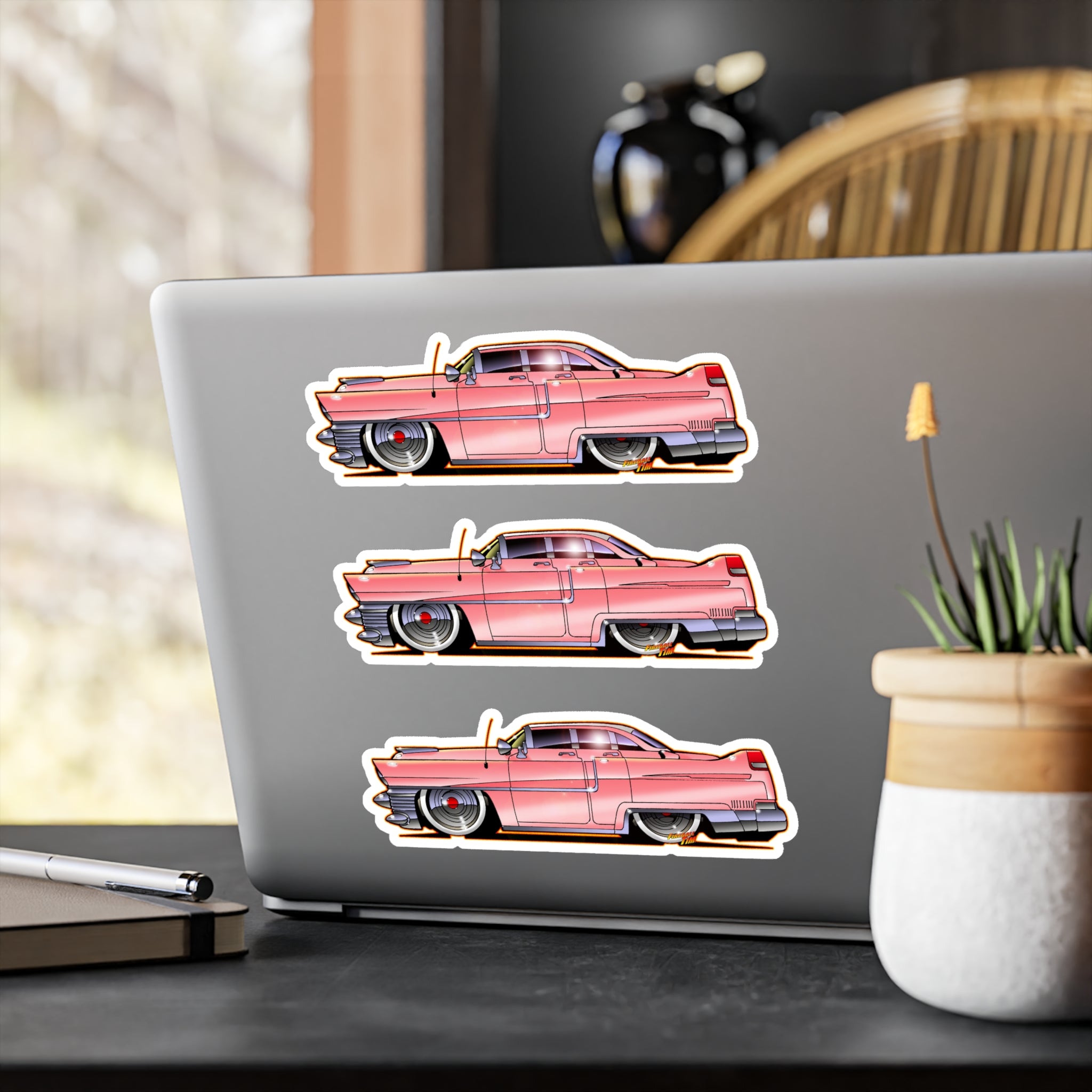 ELVIS THE KING PINK 1955 CADILLAC Fireball Art Vinyl Decal Set ...
